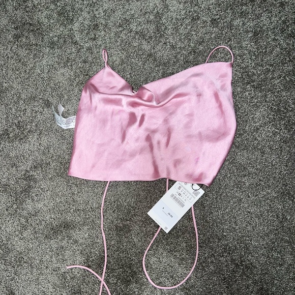 Zara | Tops | Nwt Zara Satin Light Pink Cropped Tank Top | Poshmark